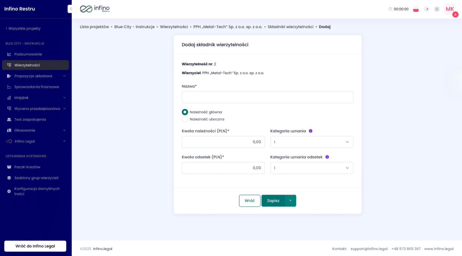 Jak dodać składnik i zabezpieczenie wierzytelności? - Infino Legal
